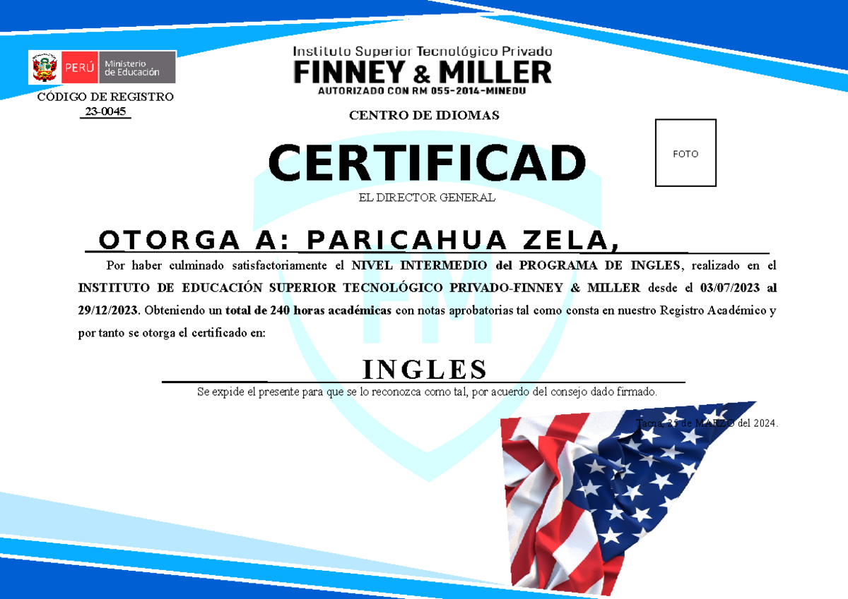 Certificado Ingles-1 - Hola - CERTIFICAD O EL DIRECTOR GENERAL Por ...