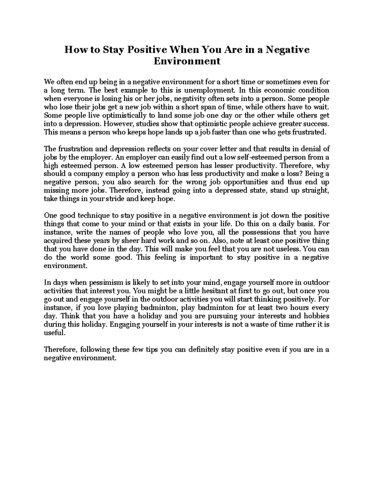 How to Stay Positive When You Are in a Negative Environment - The best ...