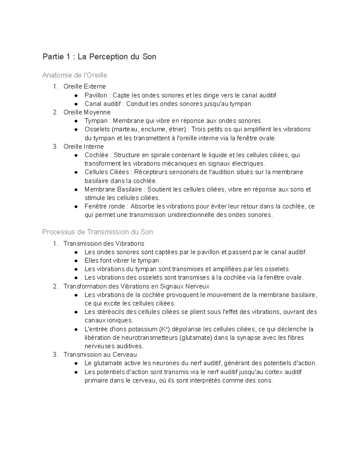 yeux fonction.1 - Partie 1 : La Perception du Son Anatomie de l'Oreille 1. Oreille Externe - Studocu