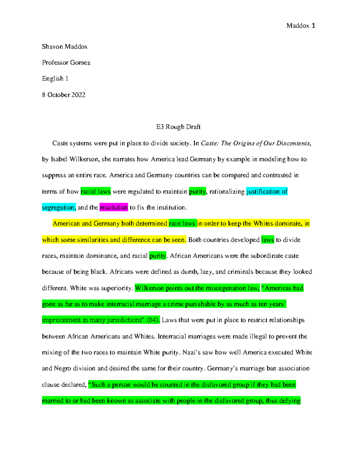 Essay 3 Rough Draft - Shavon Maddox Professor Gomez English 1 8 October ...