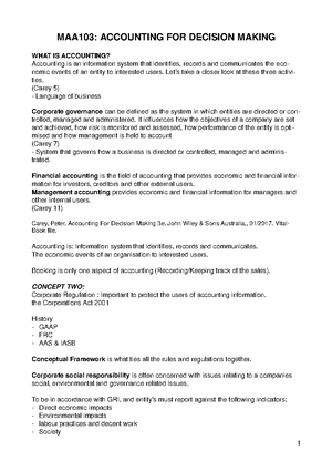 Accounting summary notes - SUMMARY 1 Explain the process of accounting ...