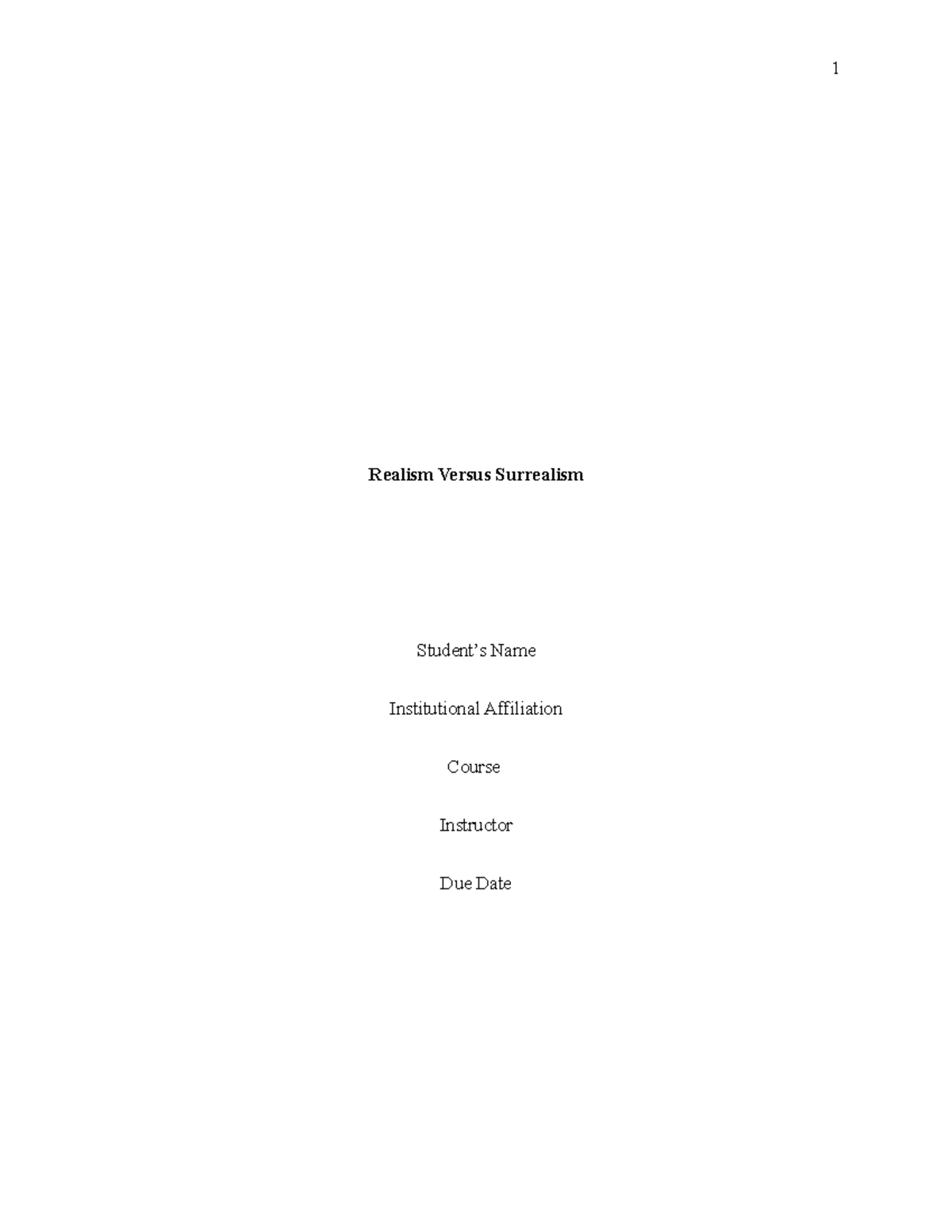APA Sample Realism versus Surrealism - Realism Versus Surrealism ...