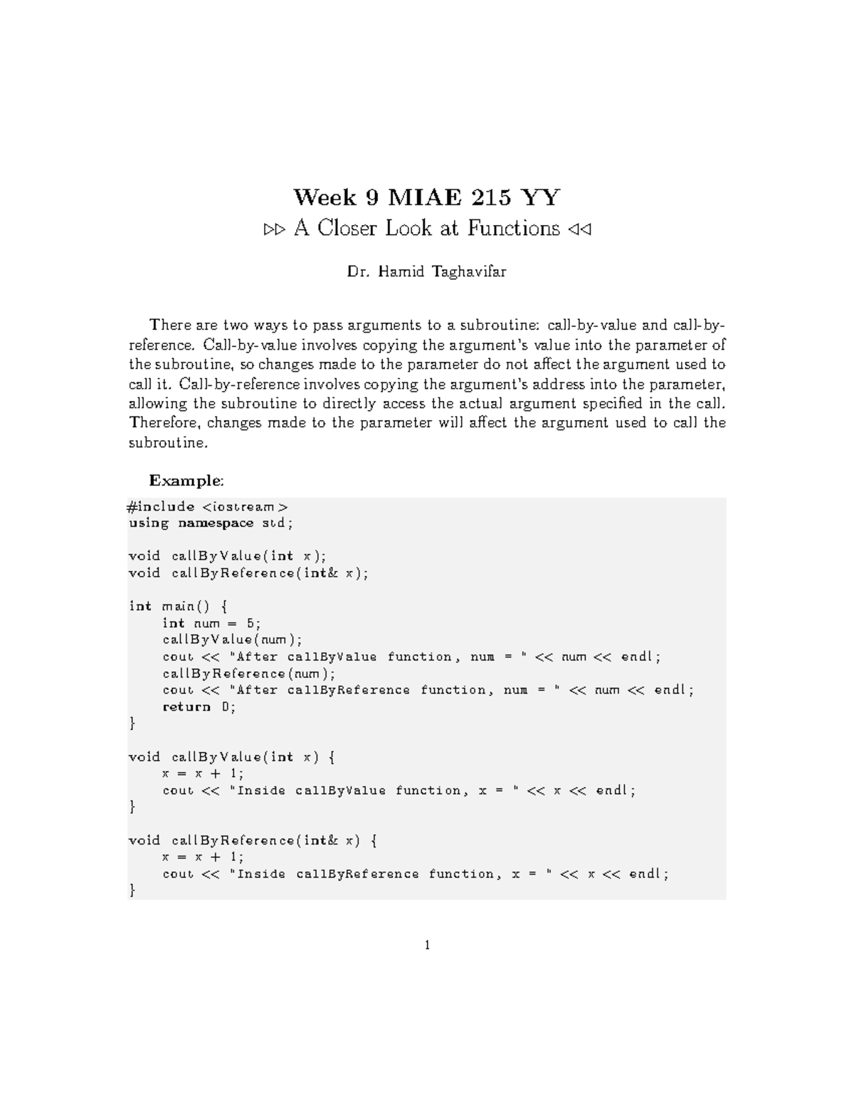MIAE W9 - Lecture notes on programming - Week 9 MIAE 215 YY A Closer ...