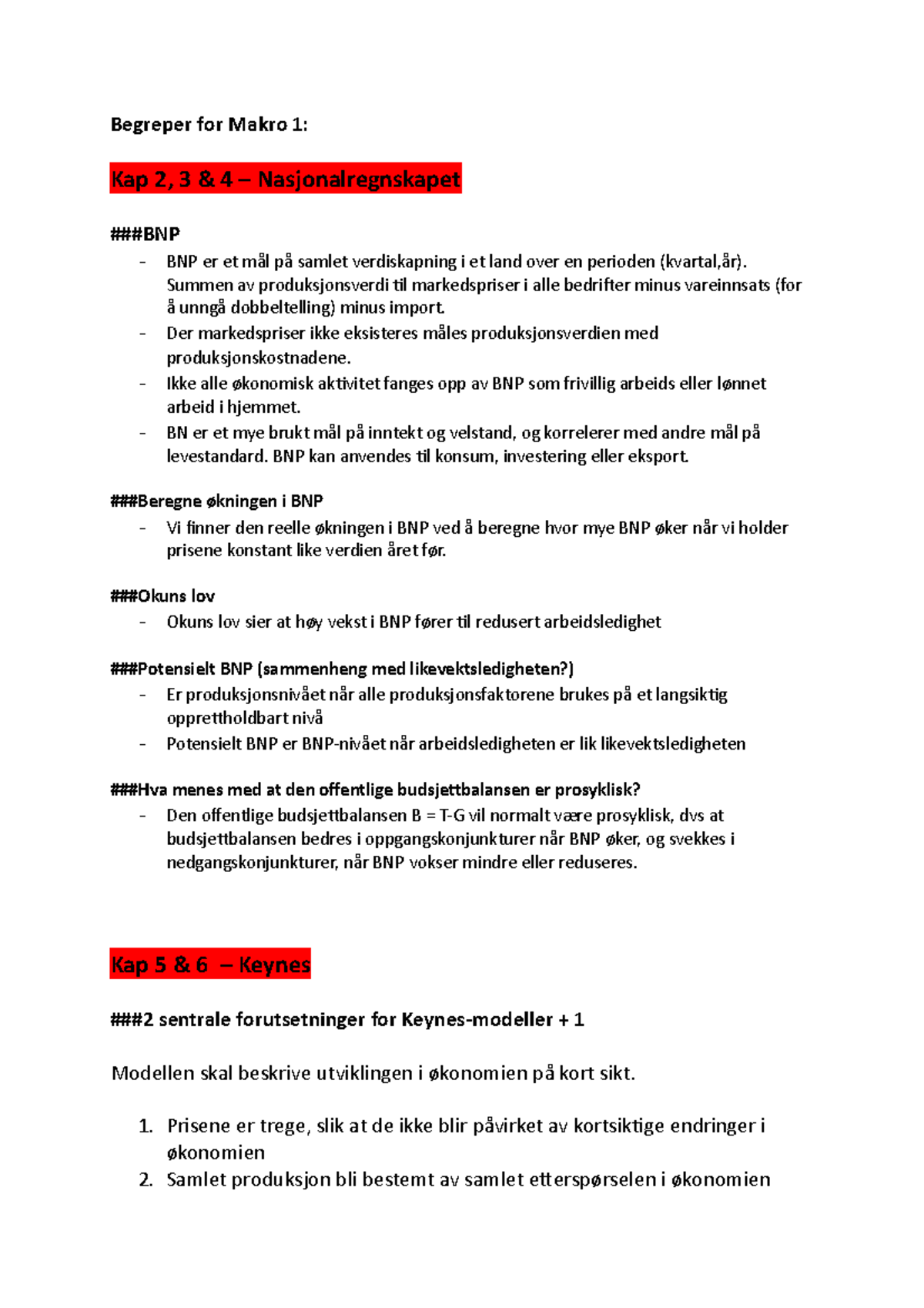Begreper for Makro 1 - Eksamen - Begreper for Makro 1: Kap 2, 3 & 4 ...