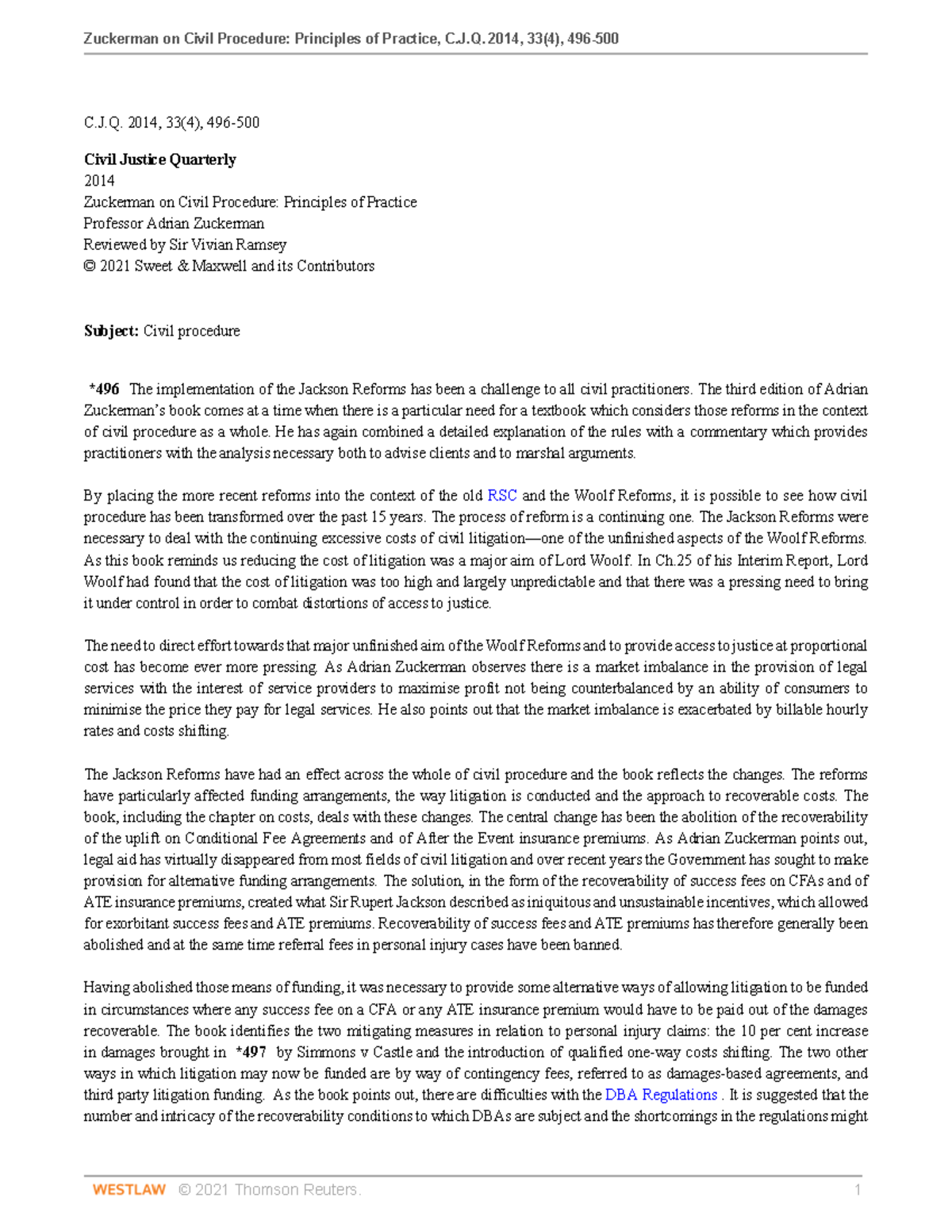 Zuckerman on Civil Procedure Principles of Practice - C.J. 2014, 33(4 ...