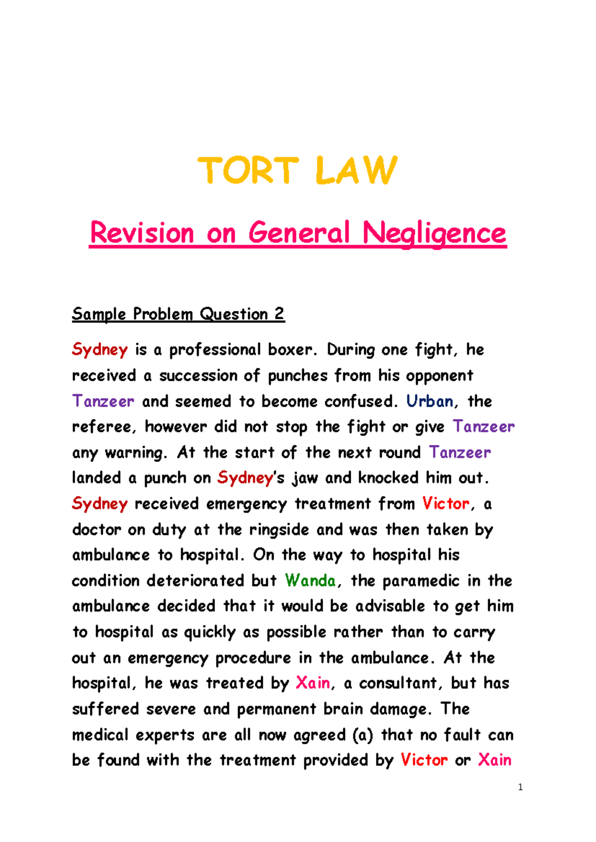 General negligence - TORT LAW Revision on General Negligence Sample ...