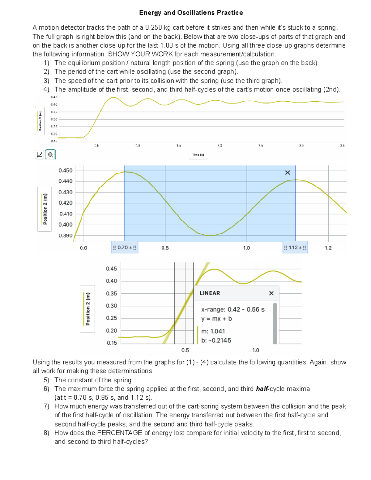 spring collision Practice - Energy and Oscillations Practice A motion ...