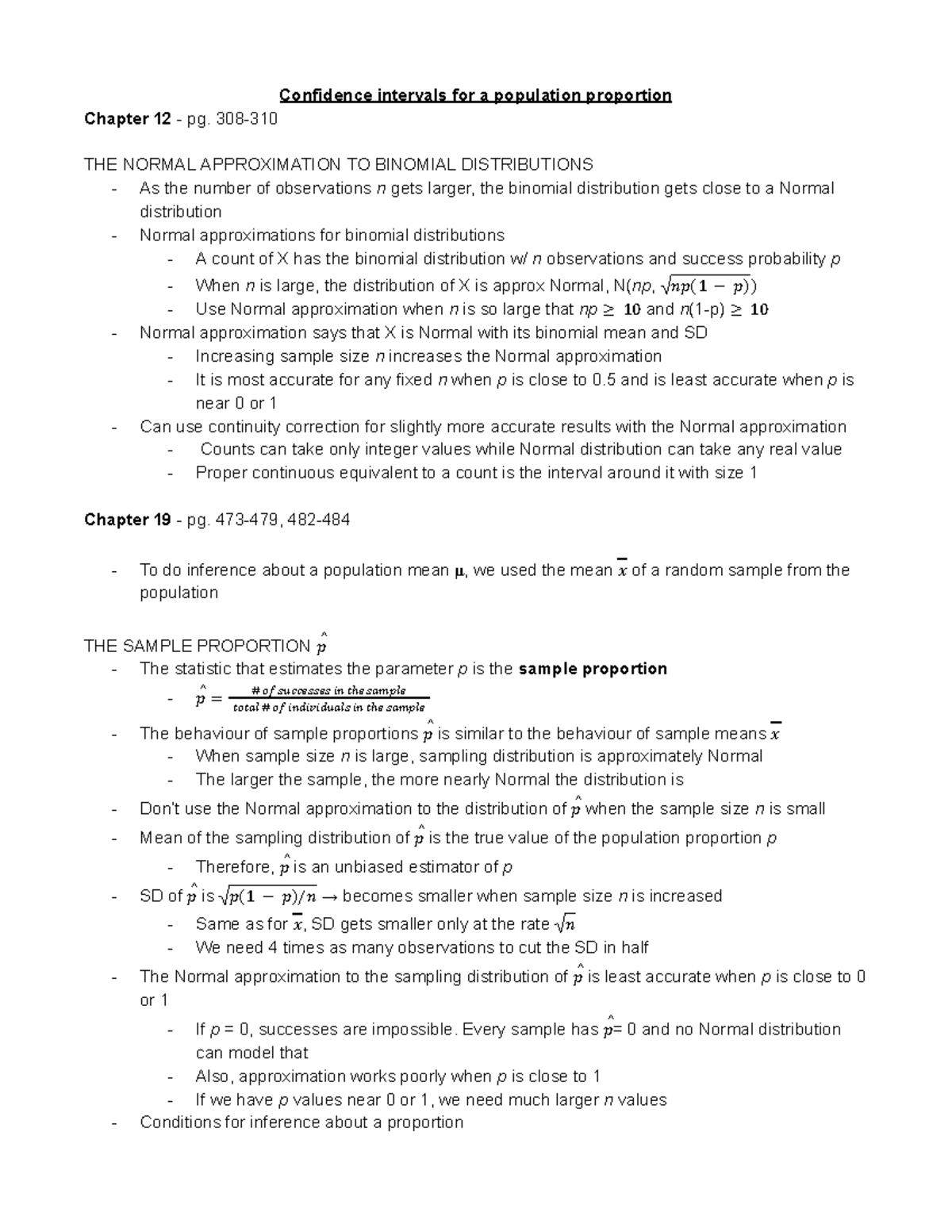 9 - confidence intervals for a population proportion - Confidence intervals for a population ...