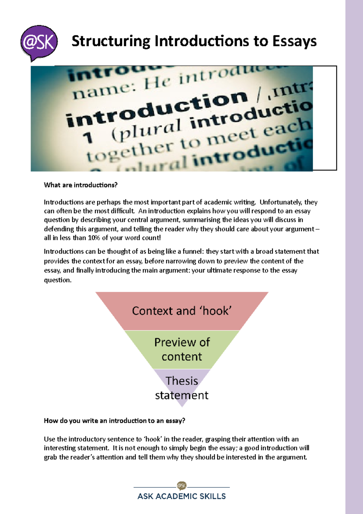 Structuring Introductions to Essays - Unfortunately, they can often be ...