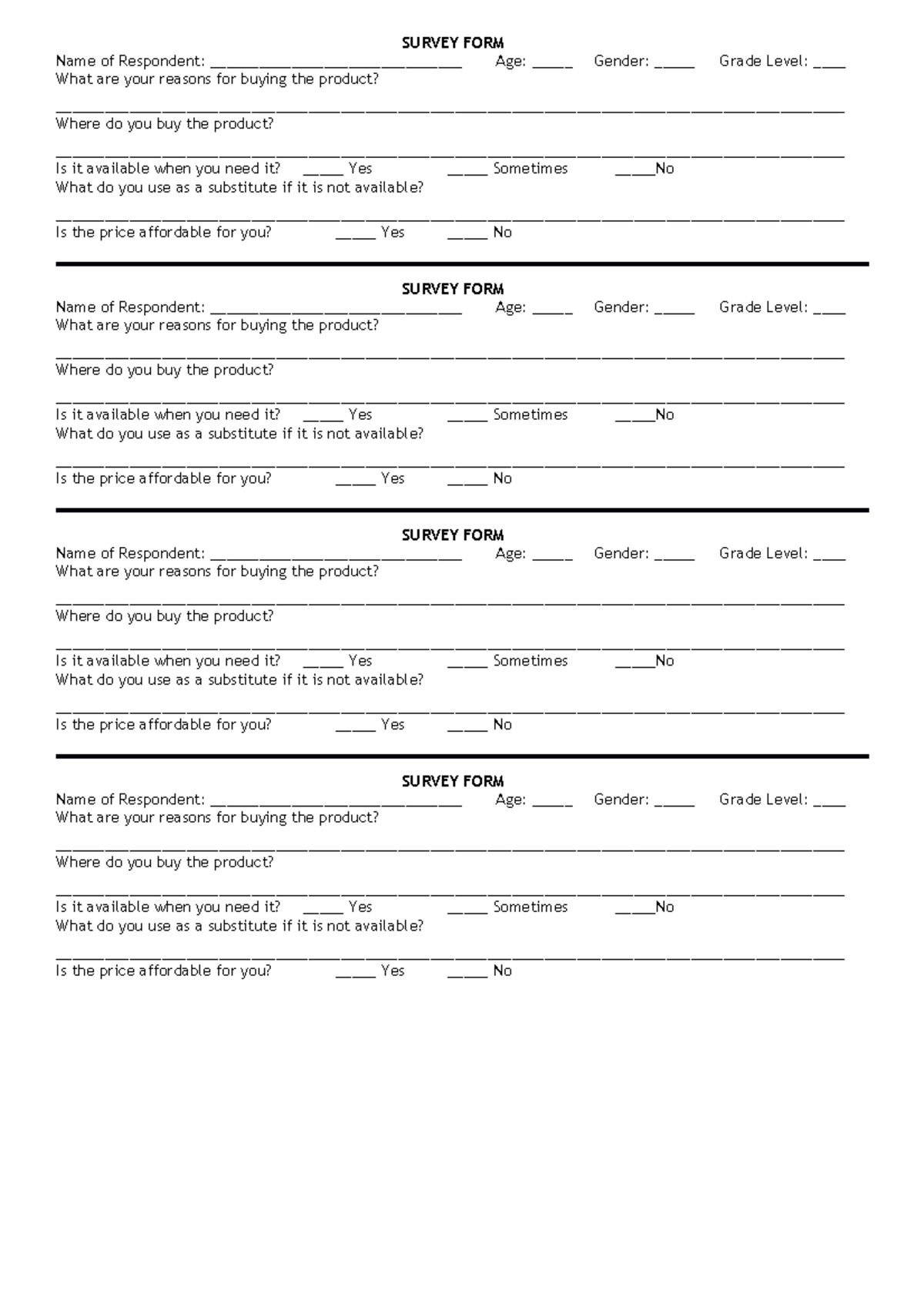 Survey FORM - SURVEY FORM Name of Respondent ...