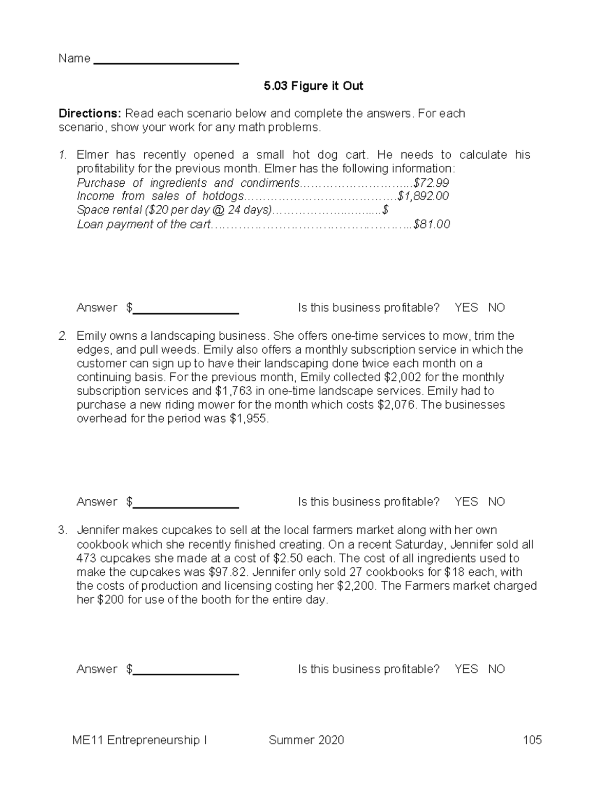 5.03 Figure it Out - Name 5 Figure it Out Directions: Read each ...