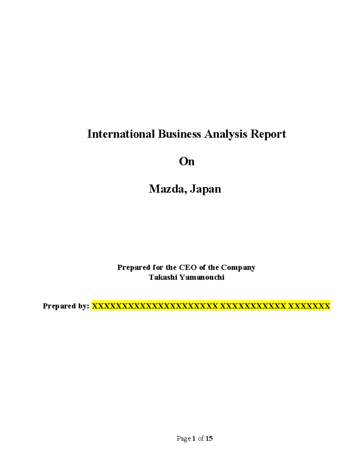 Scribfree - mazda case study - International Business Analysis Report On Mazda, Japan Prepared ...
