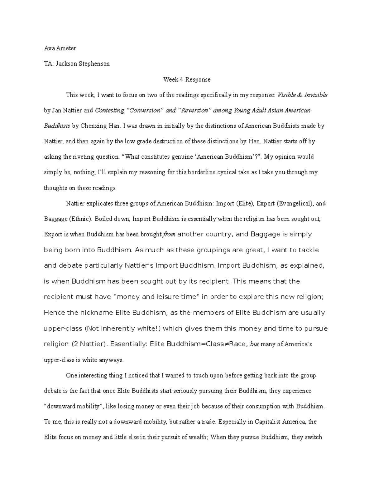 Rg St Response Week 4 - Ava Ameter TA: Jackson Stephenson Week 4 ...