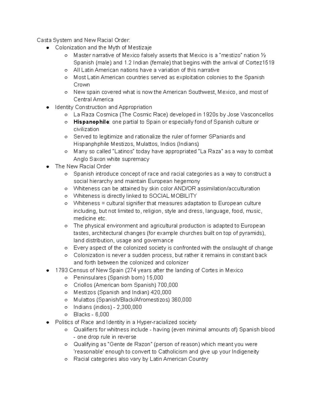 Casta System and New Racial Order - The physical environment and ...