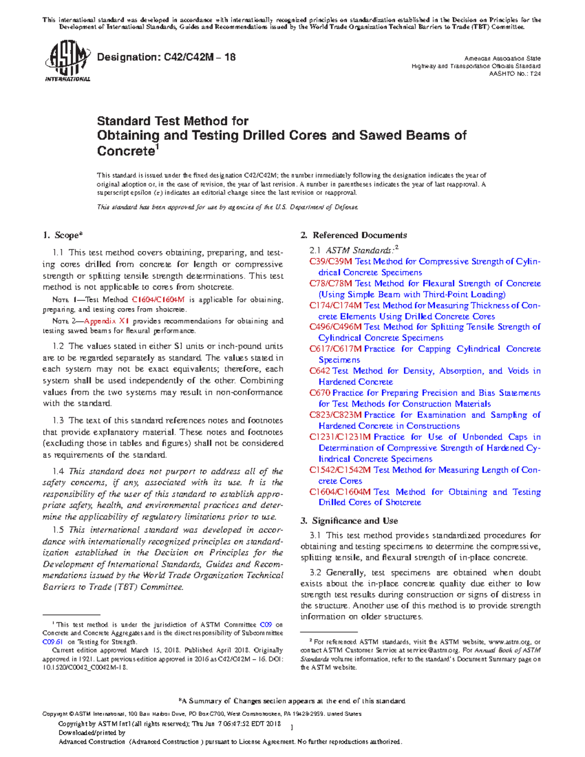 Pdfcoffee - ASTM C 42 - Designation: C42/C42M− 18 American Association ...