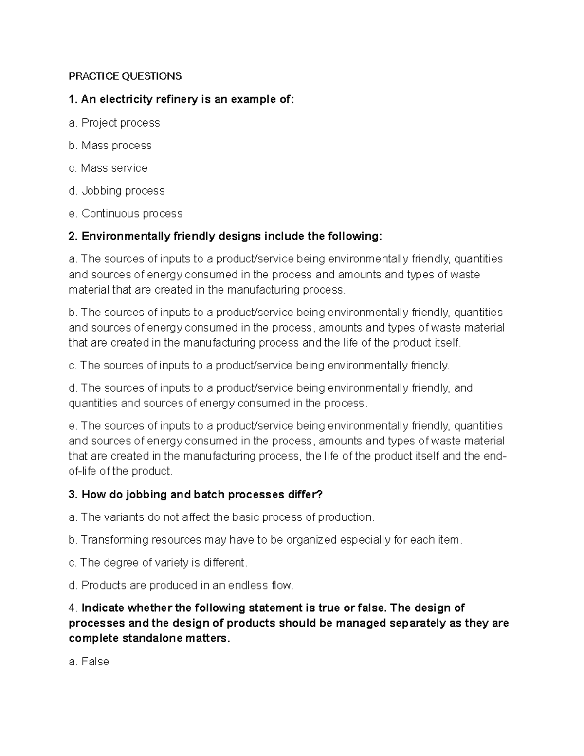 Practice Questions - Business Management notes on the purchasing and ...