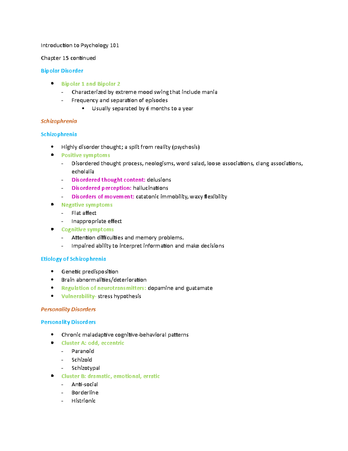 Psych Notes Ch. 15 Pt. 2 - hansen, spring 23 - Introduction to ...