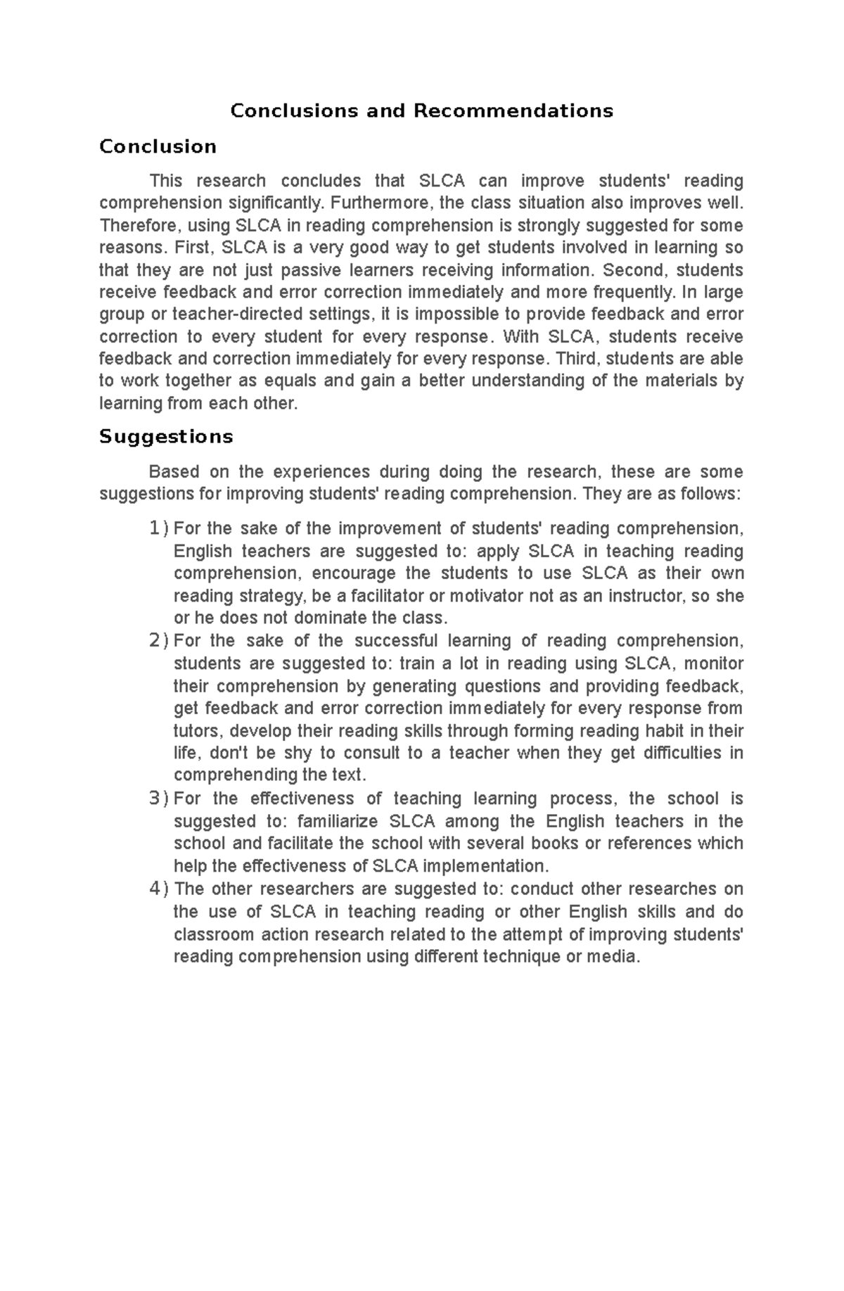 Conclusions and Recommendations (SLCA) - Conclusions and ...