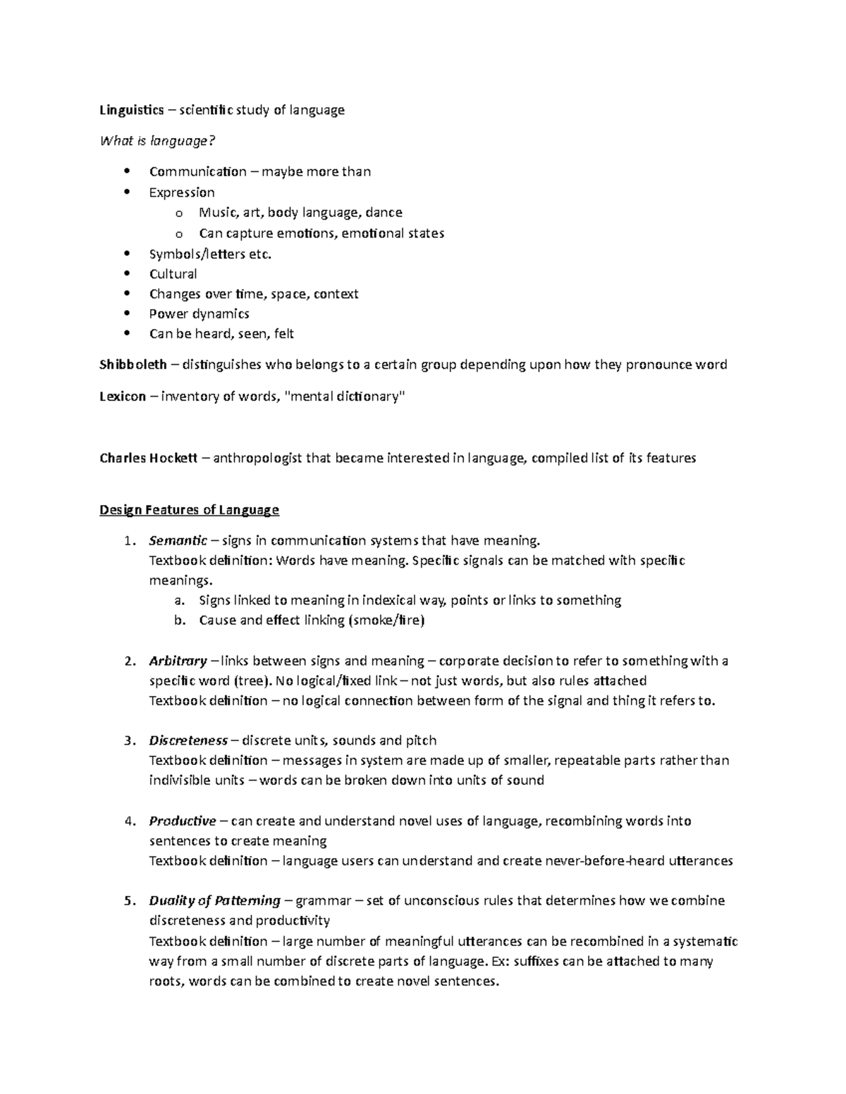 ALL EXAM 1 NOTES - Linguistics – scientific study of language What is ...
