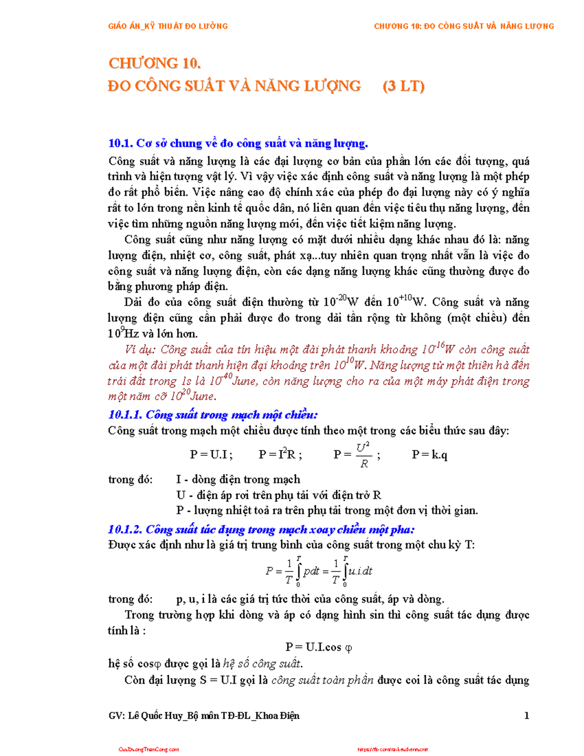 Ky-thuat-do-luong le-quoc-huy ga kt-do-luong lqhuy c10 do-cong-suat-va-nang-luong - - Studocu