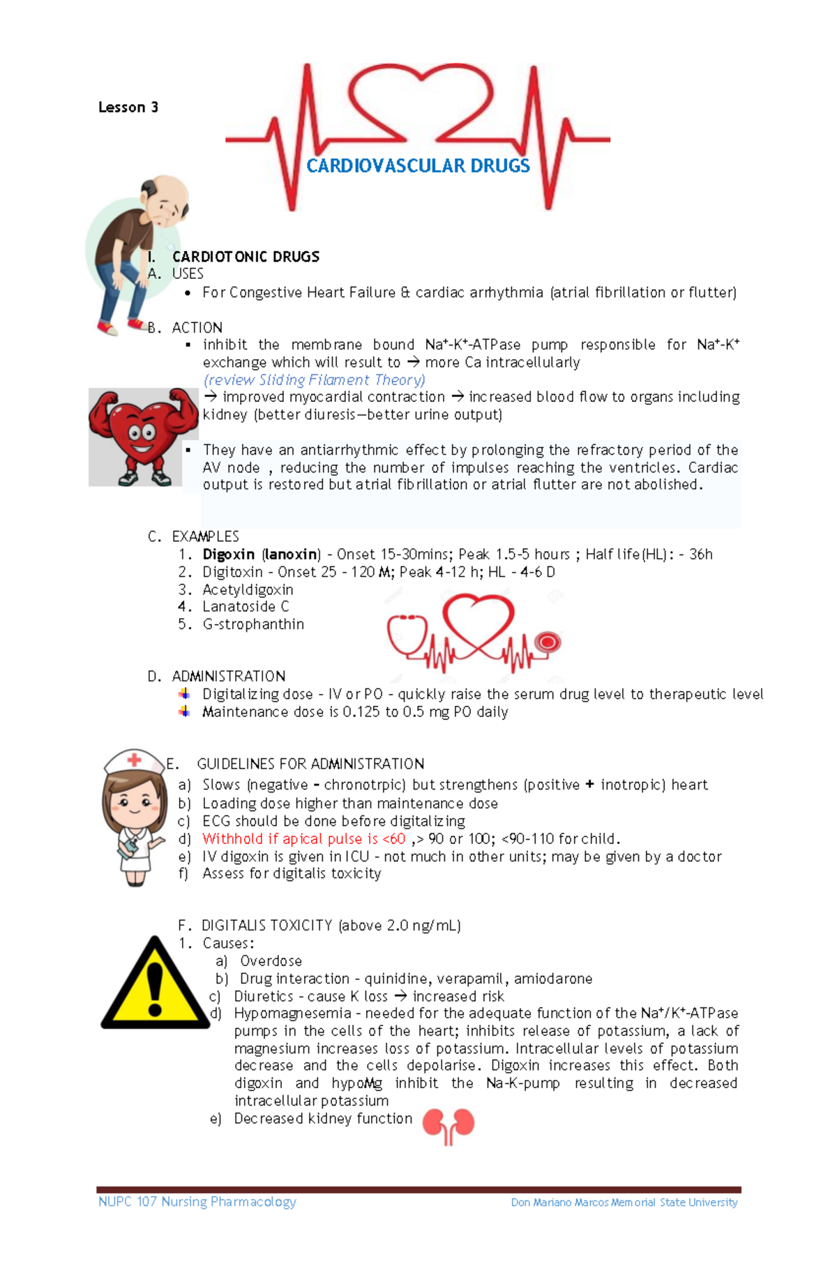 Module 3.3 - Cardio - Lesson 3 CARDIOVASCULAR DRUGS I. CARDIOTONIC ...