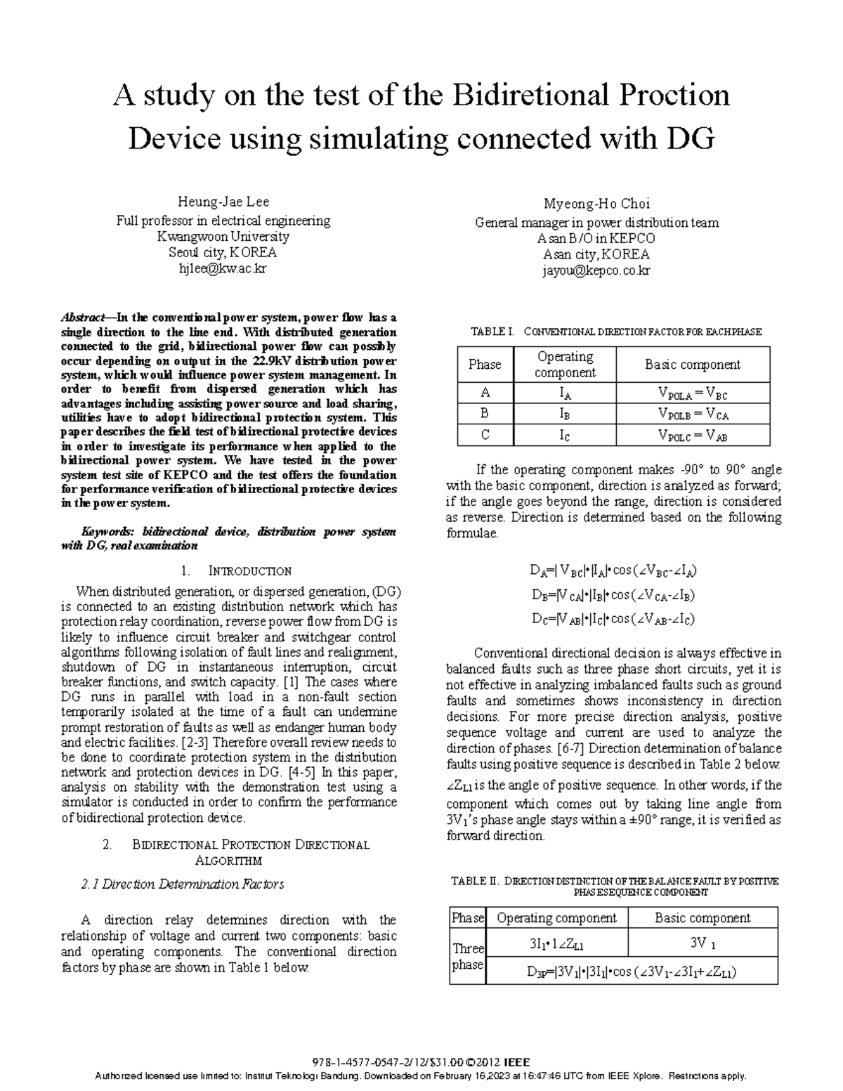 A Study on the Test of the Bidirectional Protection Device Using ...