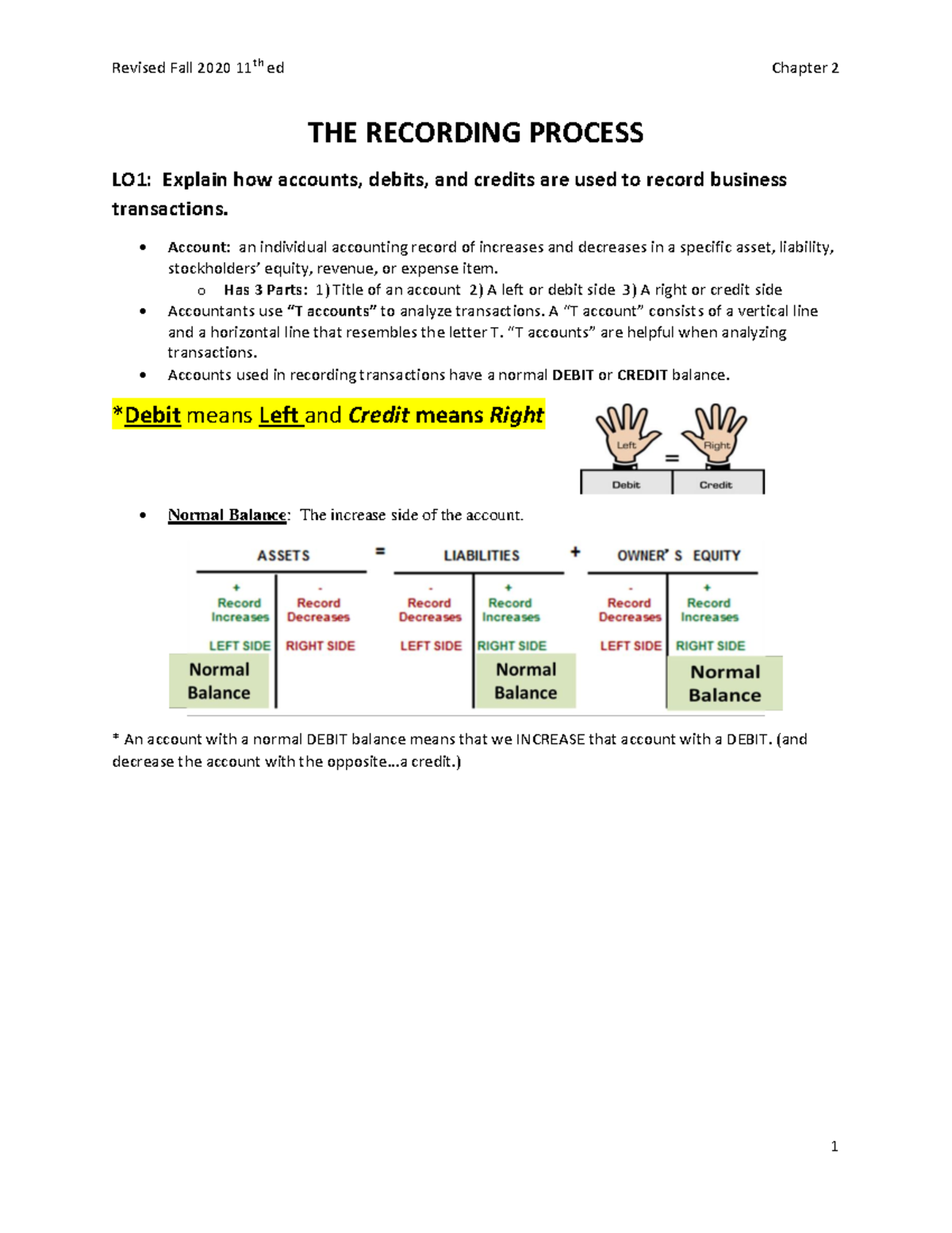 G11 - Chapter 2 - THE RECORDING PROCESS LO1: Explain how accounts ...