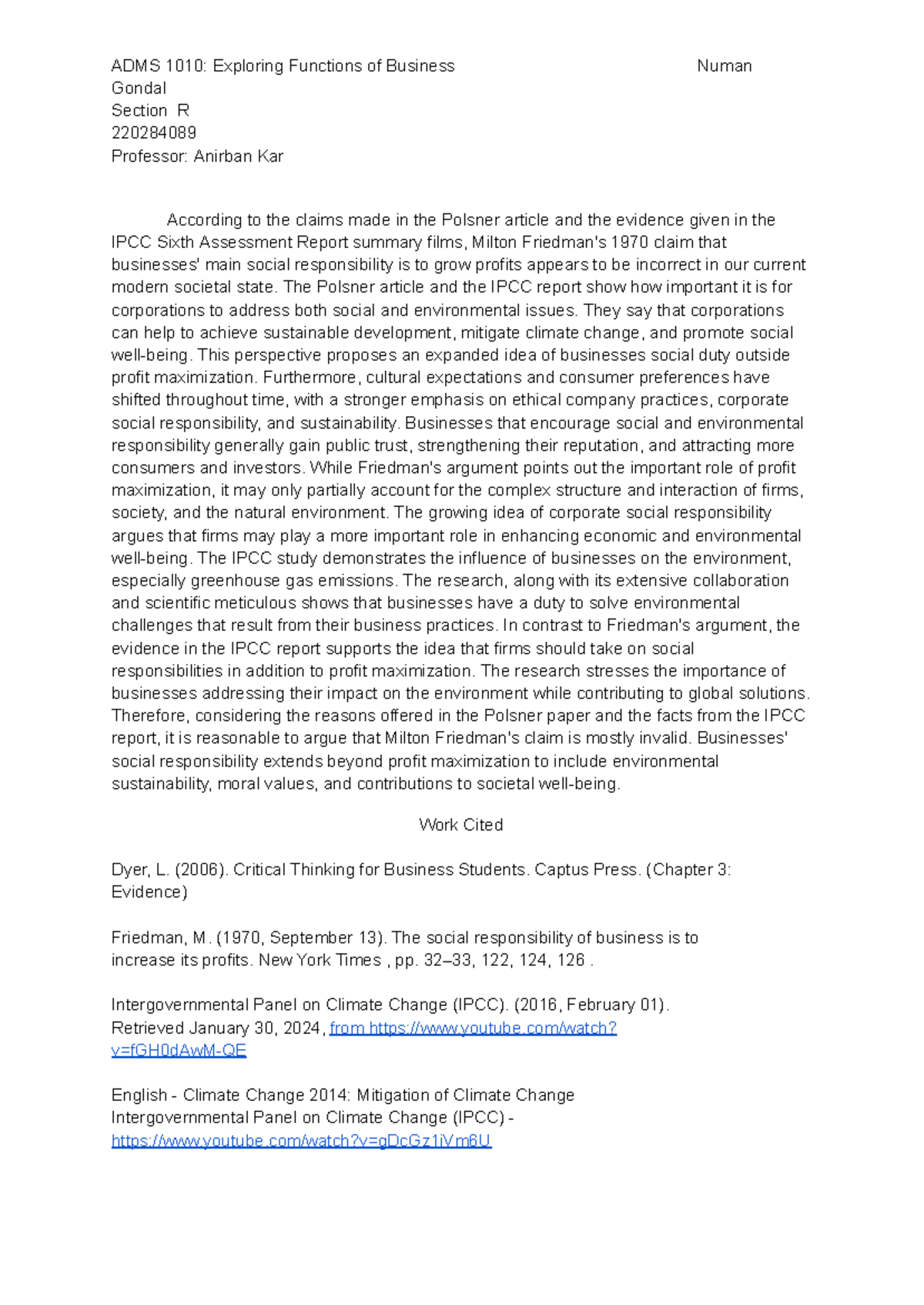 Week 4 ADMS 1010 - Weekly assignment answers - ADMS 1010: Exploring Functions of Business Numan ...