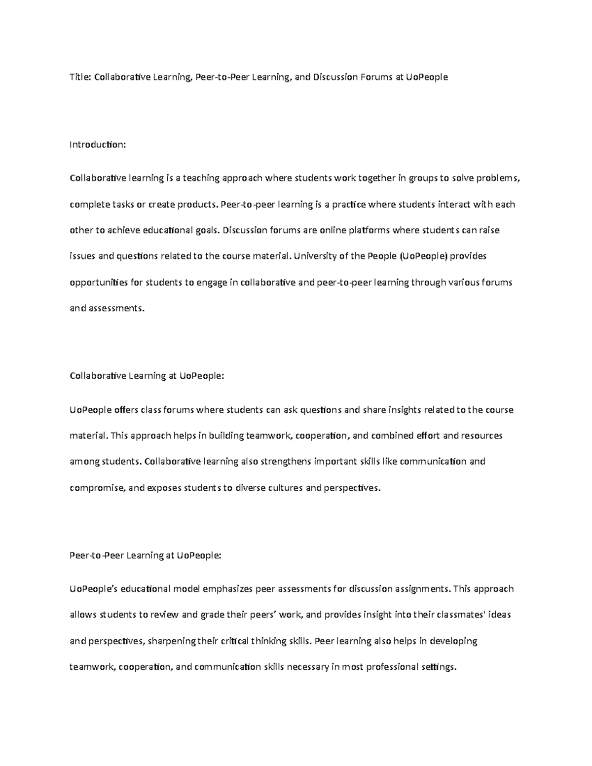 UNIV 1001 Collaborative Learning Notes - Title: Collaborative Learning ...