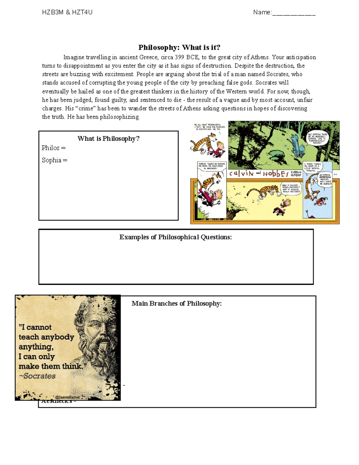 02a - What is Philosophy Handout - HZB3M & HZT4UName ...