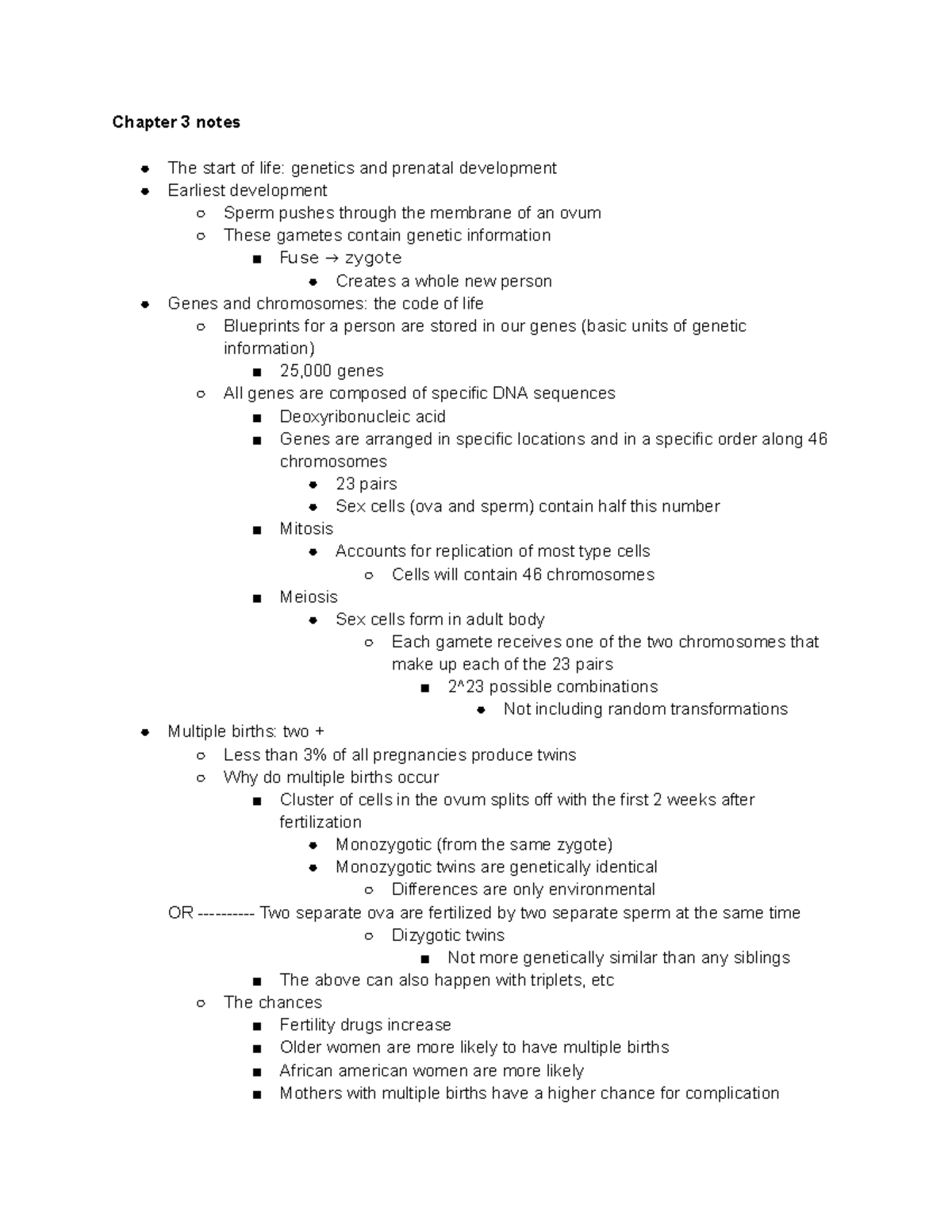 Chapter 3 Notes - Chapter 3 notes The start of life: genetics and ...
