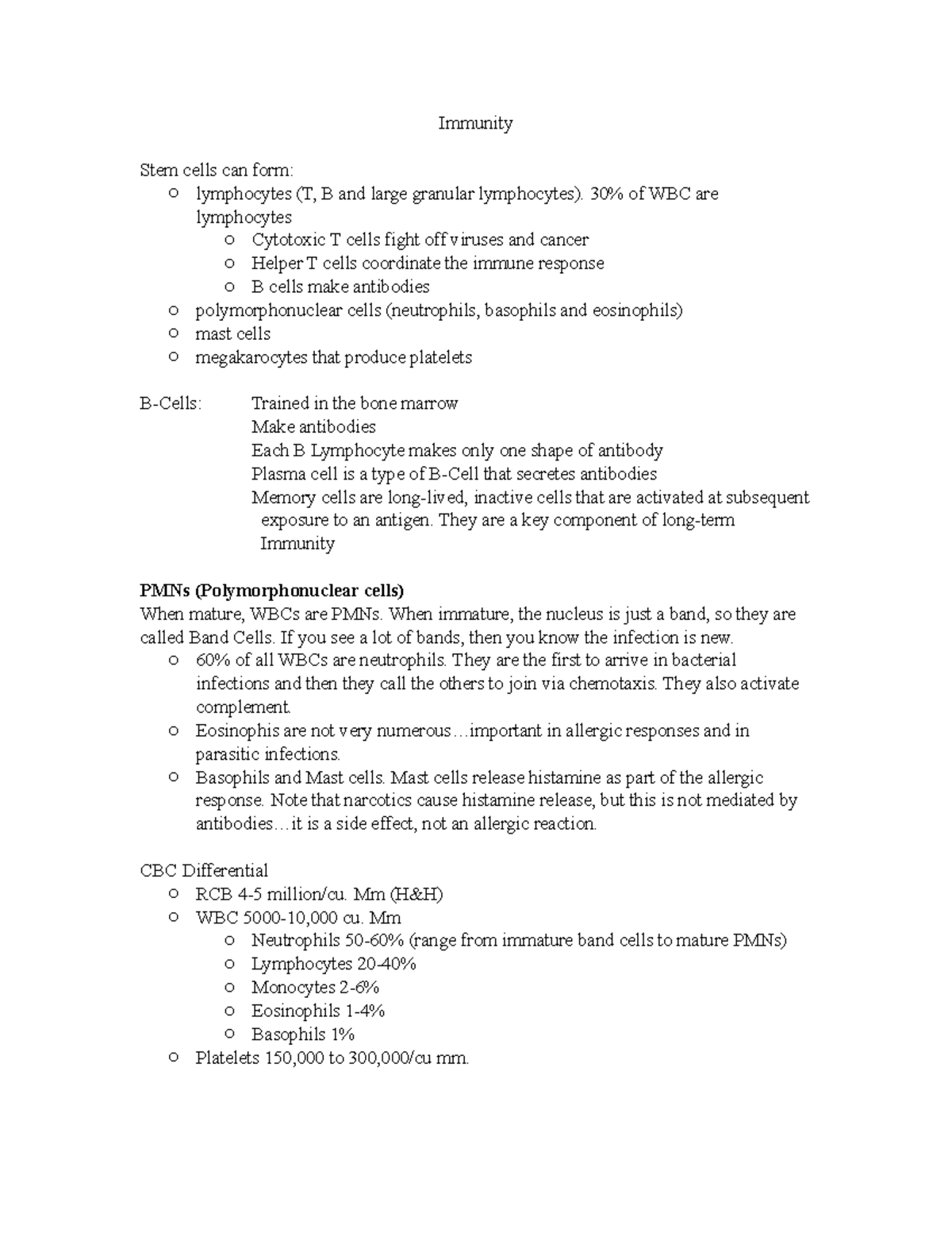 Immunity Notes Straigt A Nursing - Immunity Stem cells can form: o ...