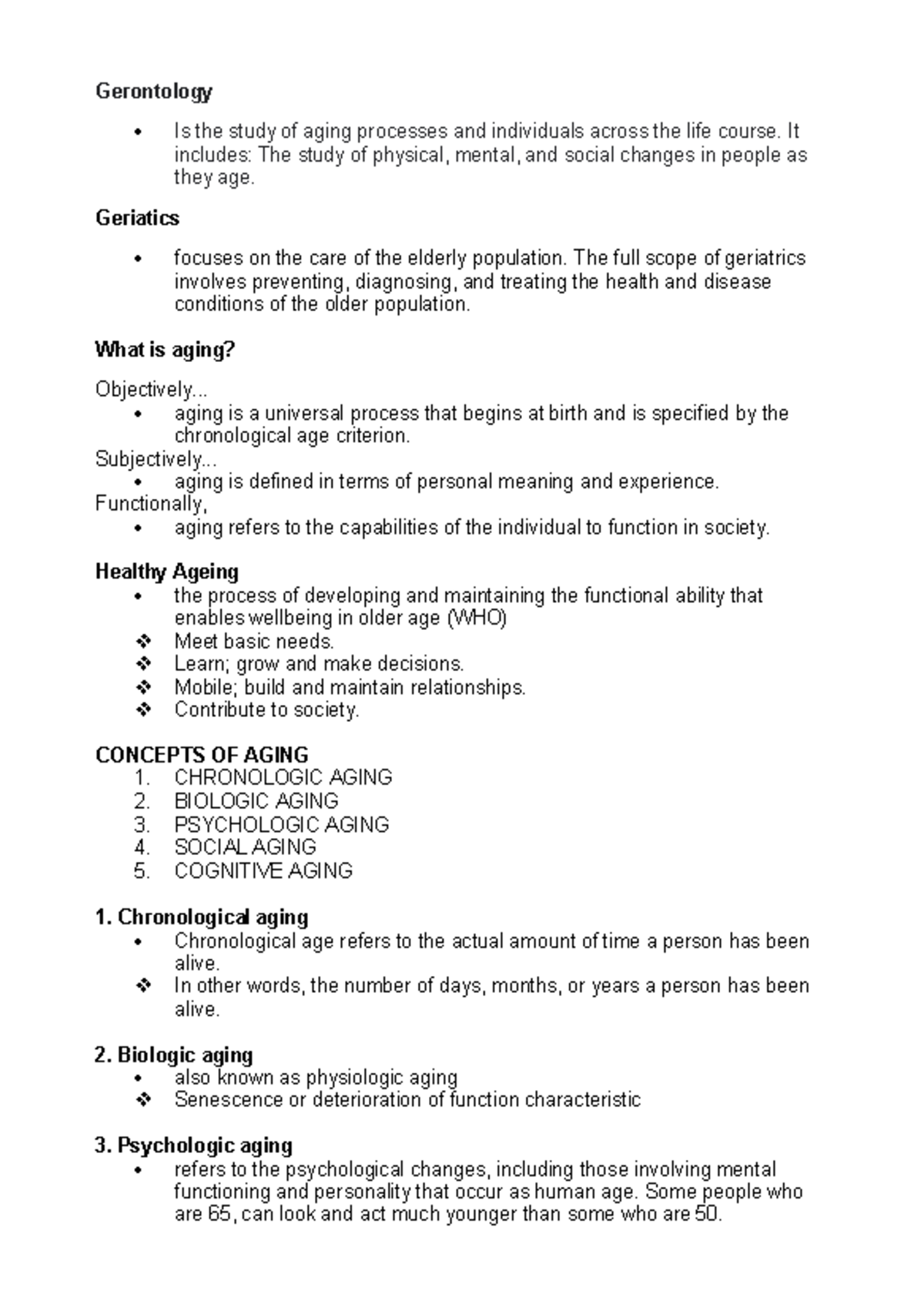Gerontology-Topic-1 - Notes - Gerontology Is the study of aging ...