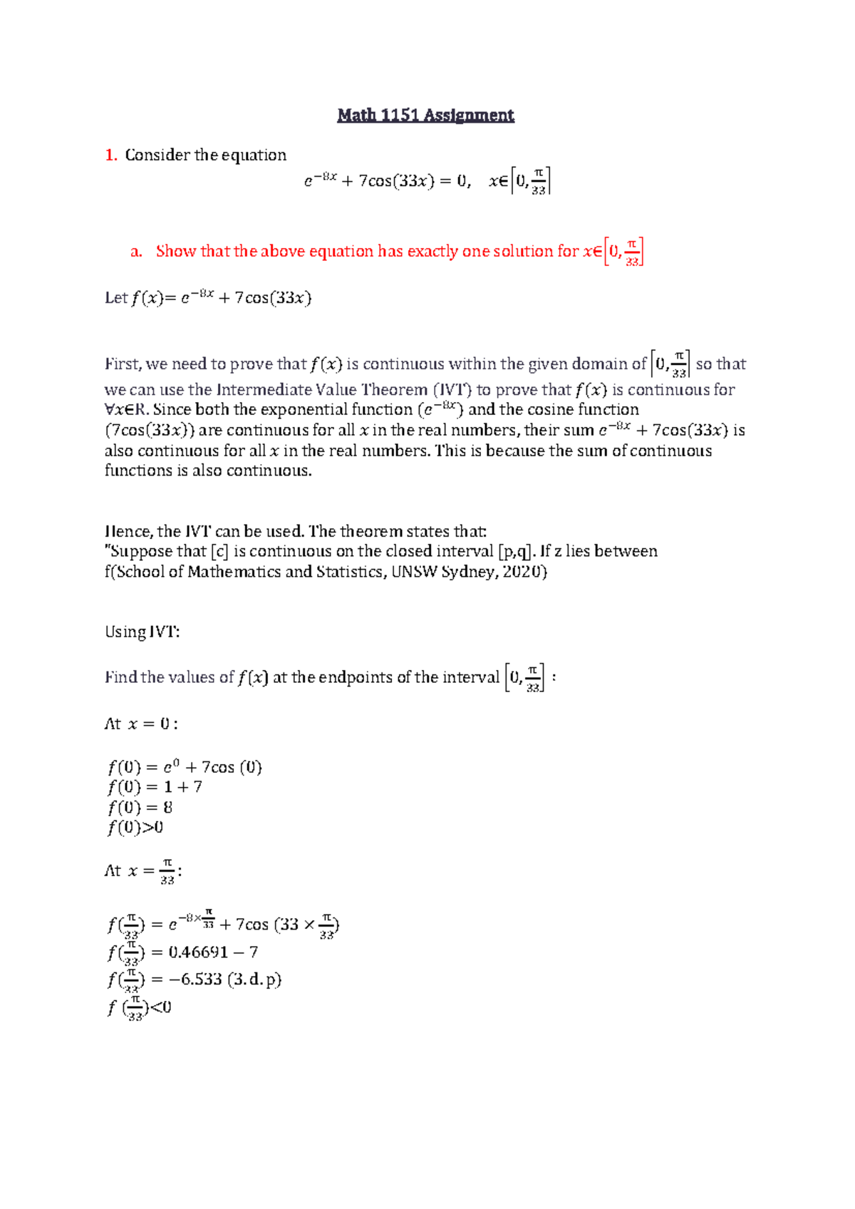 3333 - wjwjet g rwshw - Math 1151 Assignment Consider the equation 𝑒 !"# 7cos( 33 𝑥) = 0 , 𝑥∈B ...