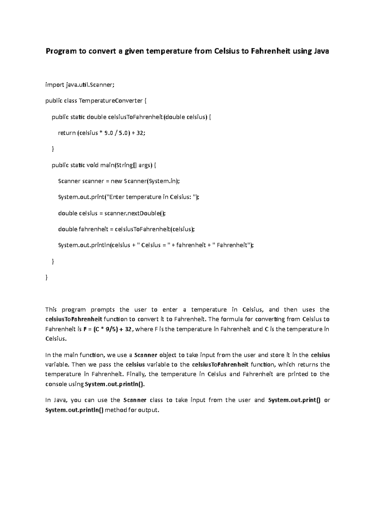 Celsius To Fahreniet Java Program To Convert A Given Temperature From Celsius To Fahrenheit 6221