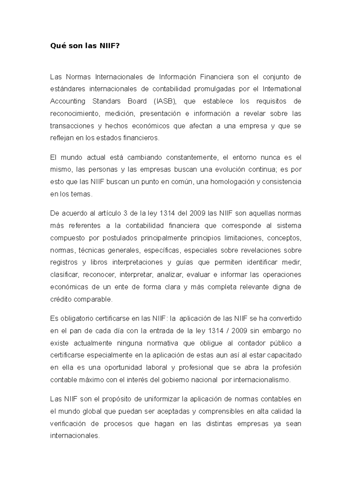 Taller final las NIIF - NIFF - Qué son las NIIF? Las Normas ...