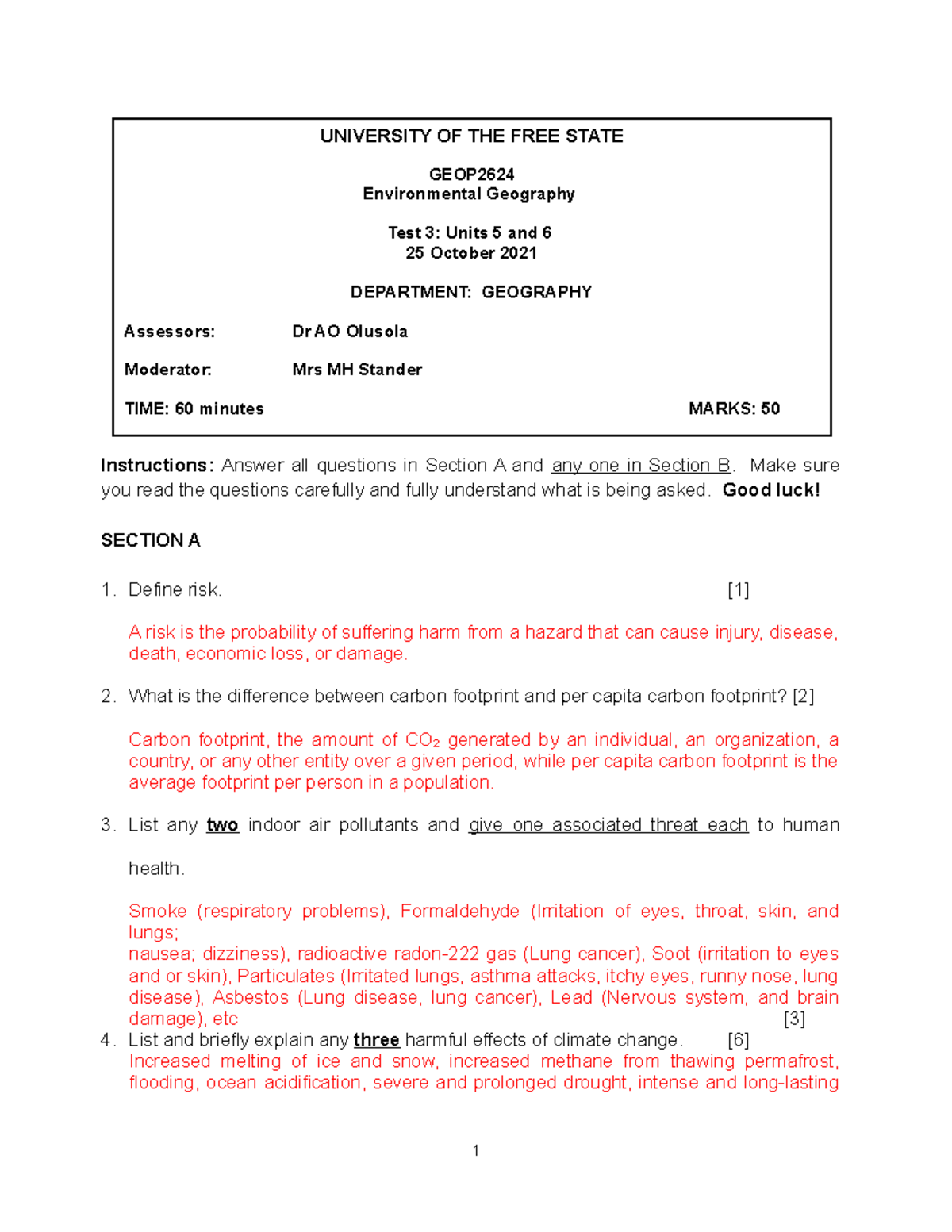 Test 3 Amended MS MEMO - Semester test 3 memo. - Instructions: Answer ...