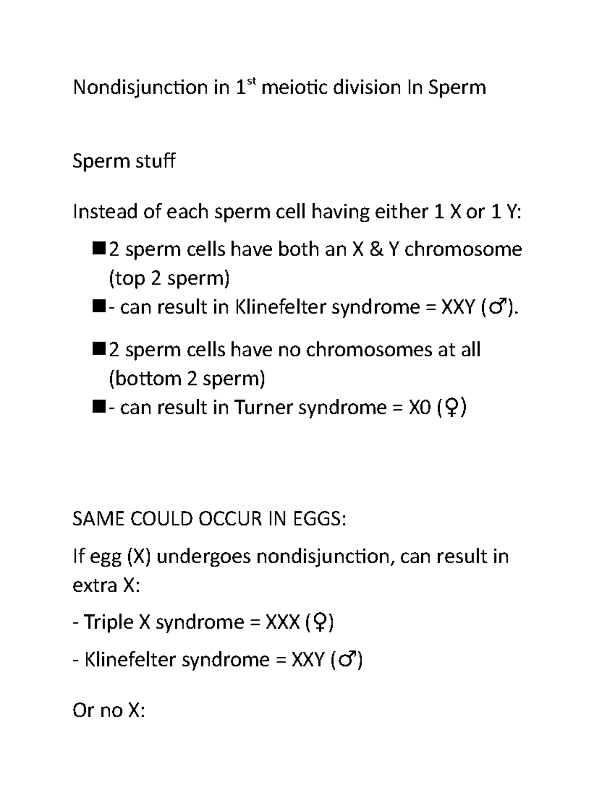 BIOL Nondisjunction in 1st meiotic division In Sperm - Nondisjunction ...