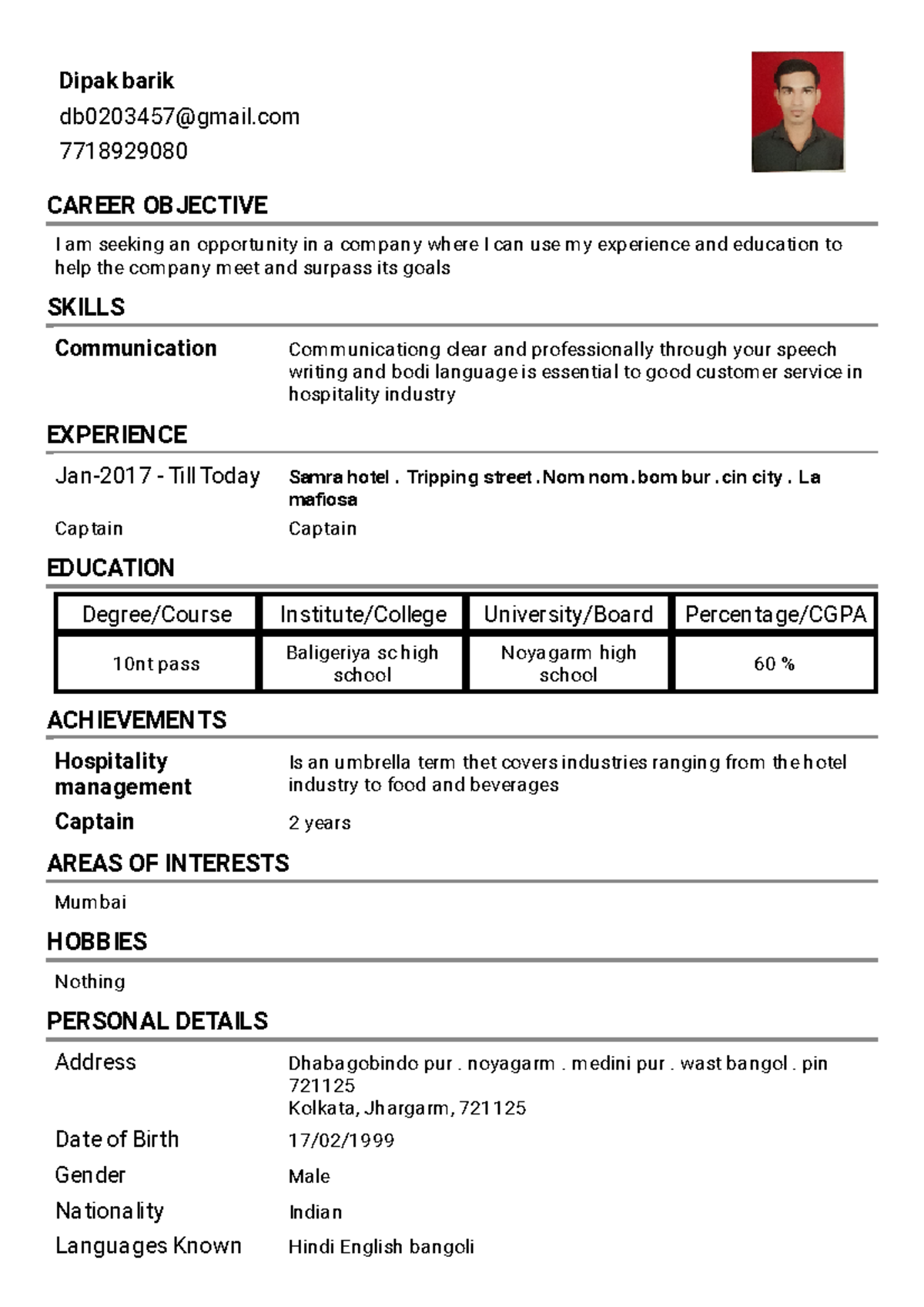 Resume Dipak barik Format 1 220906 141738 - Dipak barik db0203457@gmail 7718929080 CAREER ...
