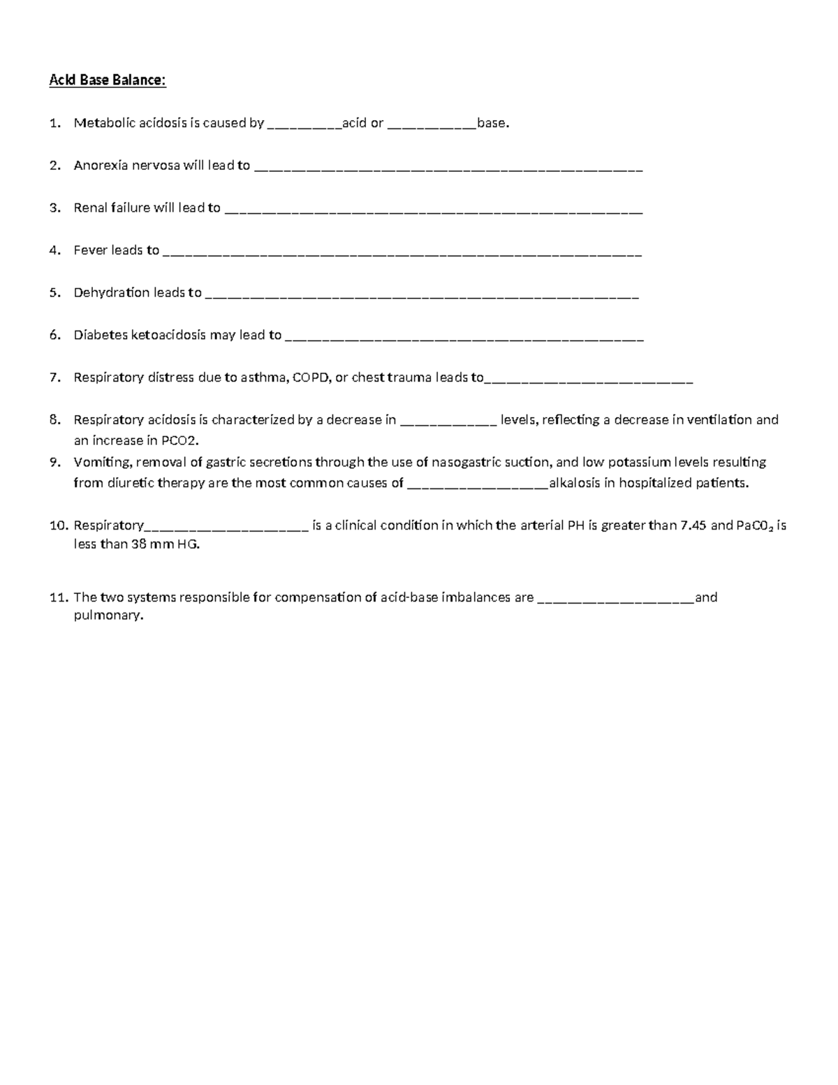 Acid base activity - practice - Acid Base Balance: Metabolic acidosis ...