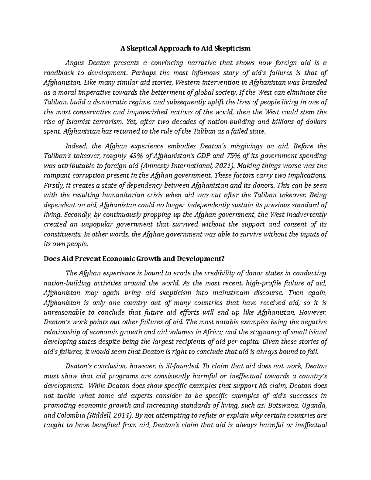 Aid Skepticism - Grade: A - A Skeptical Approach to Aid Skepticism ...