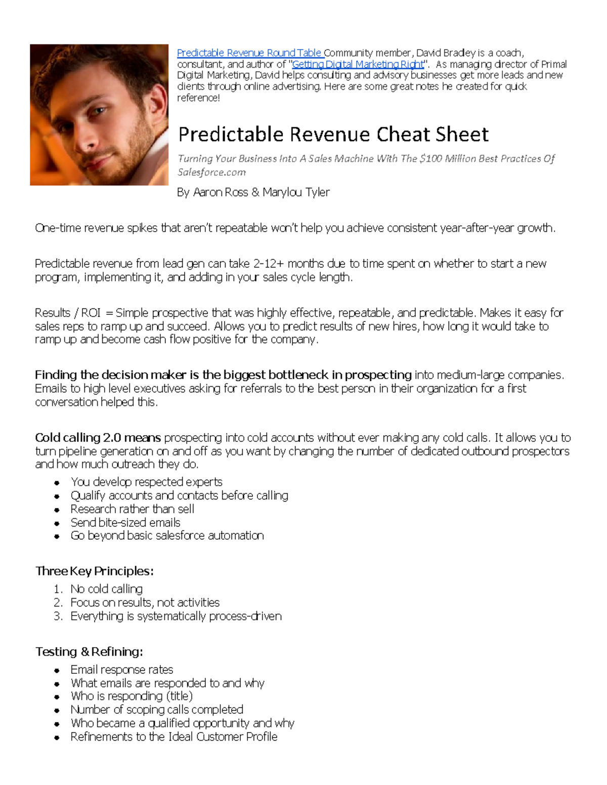 Predictable Revenue Cheat Sheet hhh - Predictable Revenue Round Table ...