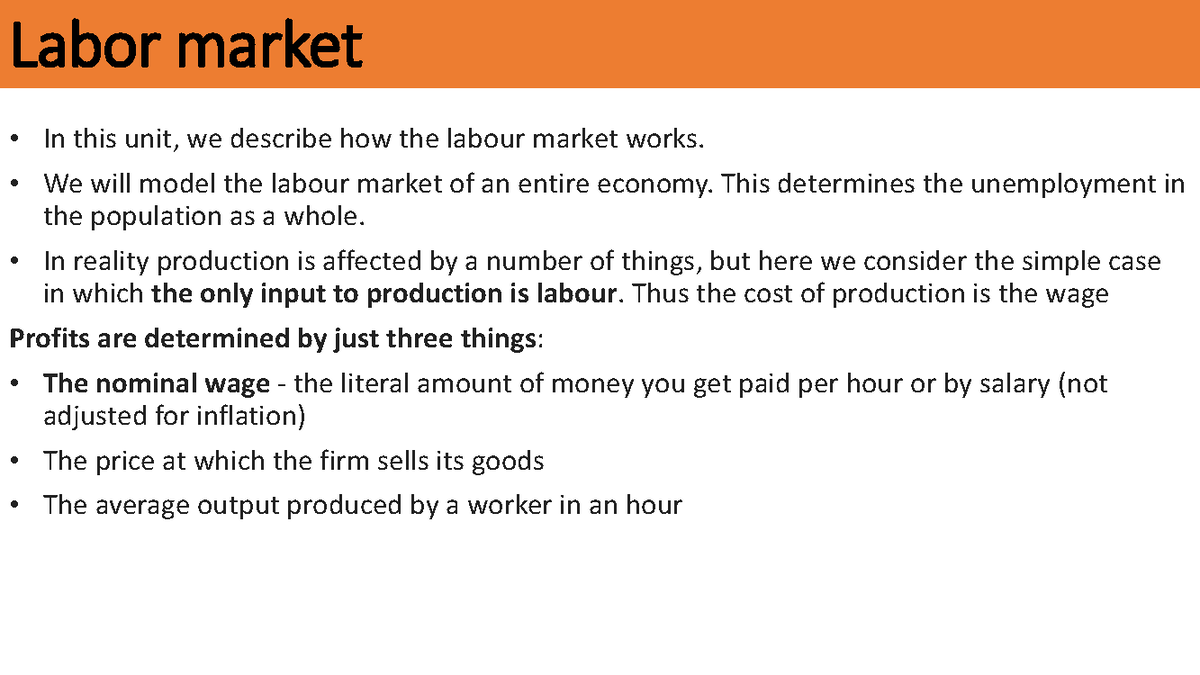 Macroeconomics-Labour market - In this unit, we describe how the labour ...