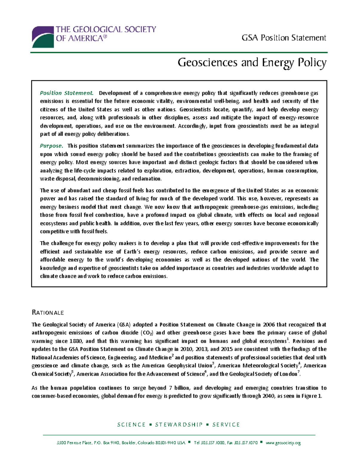Pos25 Geosciences And Energy Policy - GSA Position Statement S C I E N ...