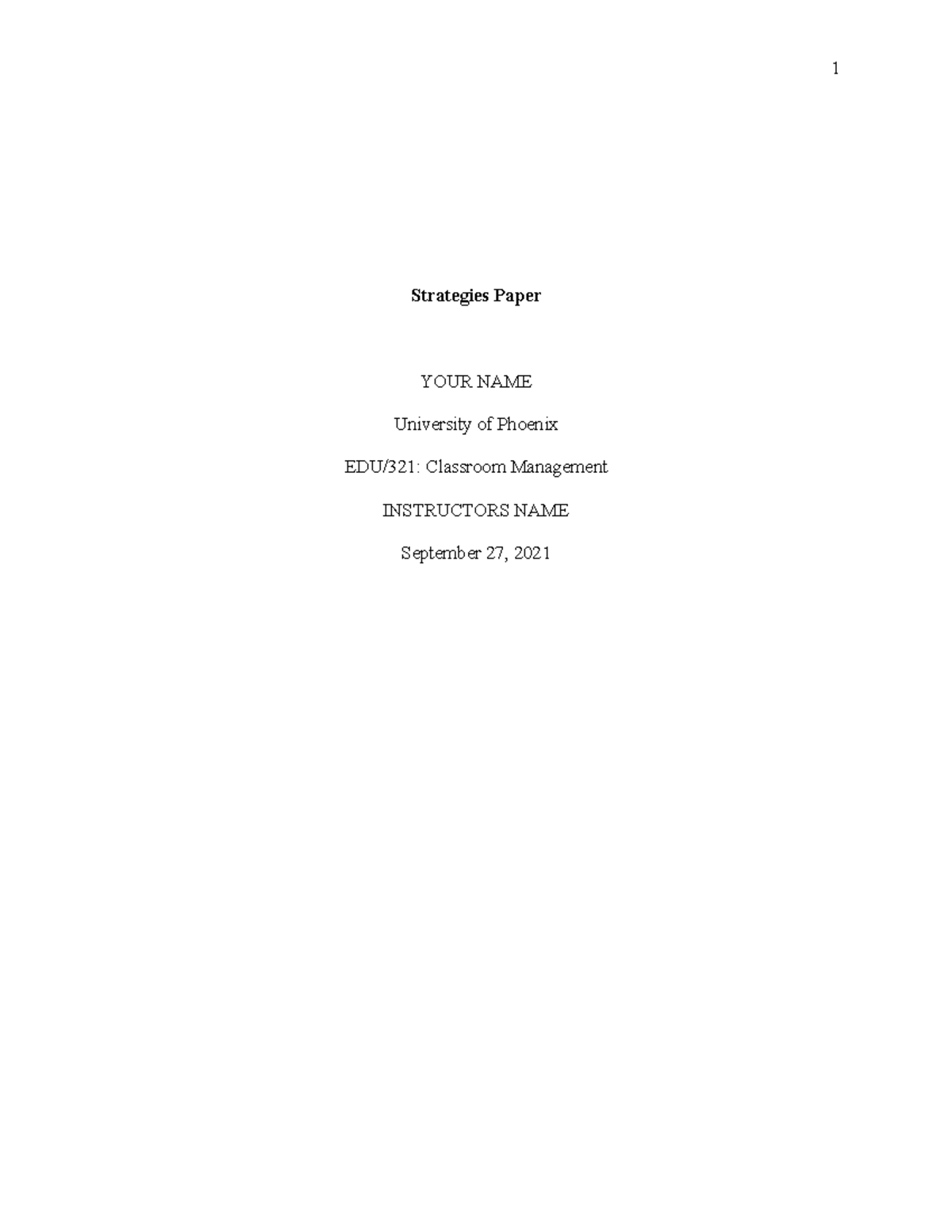 Strategies Paper - Coursework/Assignments - Strategies Paper YOUR NAME ...