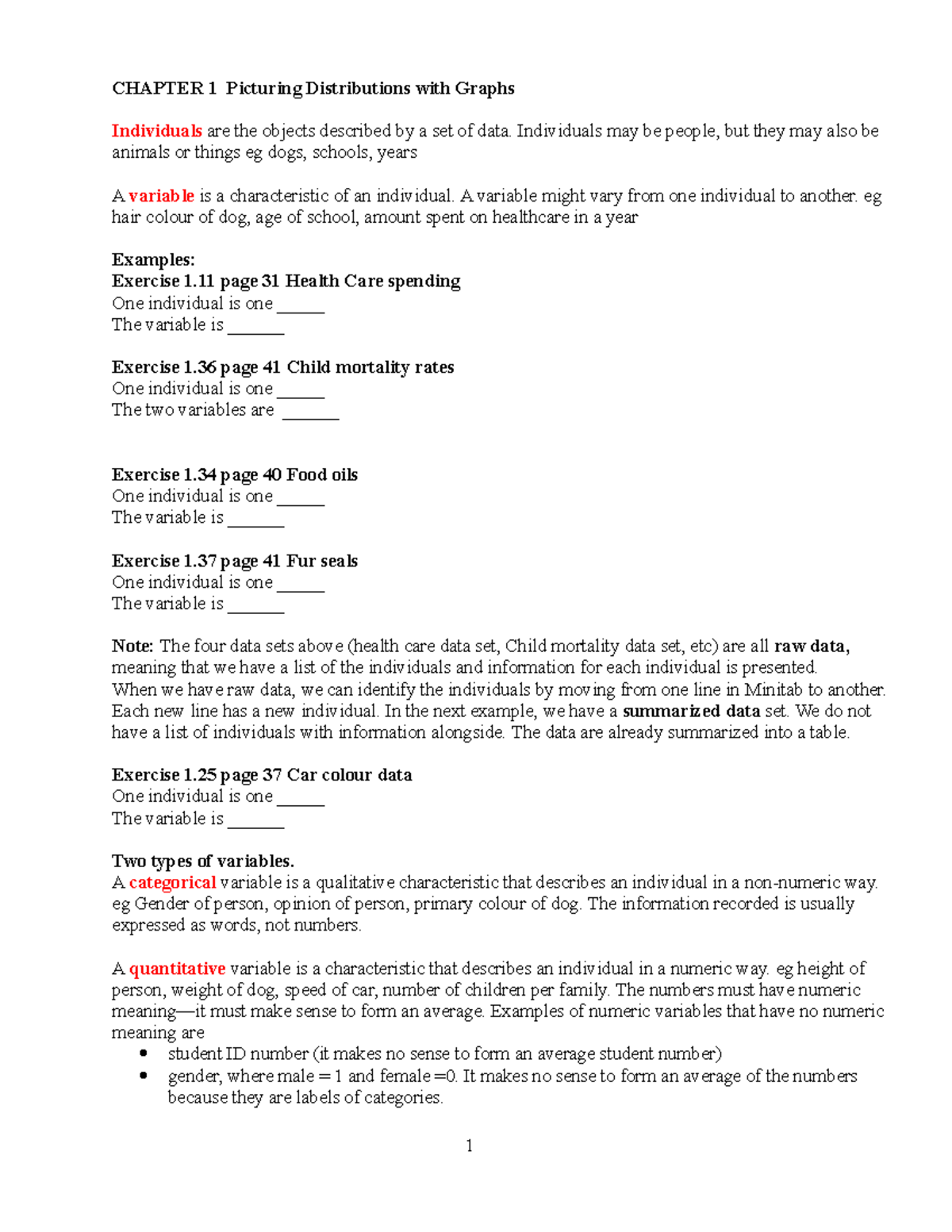 Chapter 1 Notes - Lecture 1 - CHAPTER 1 Picturing Distributions with ...