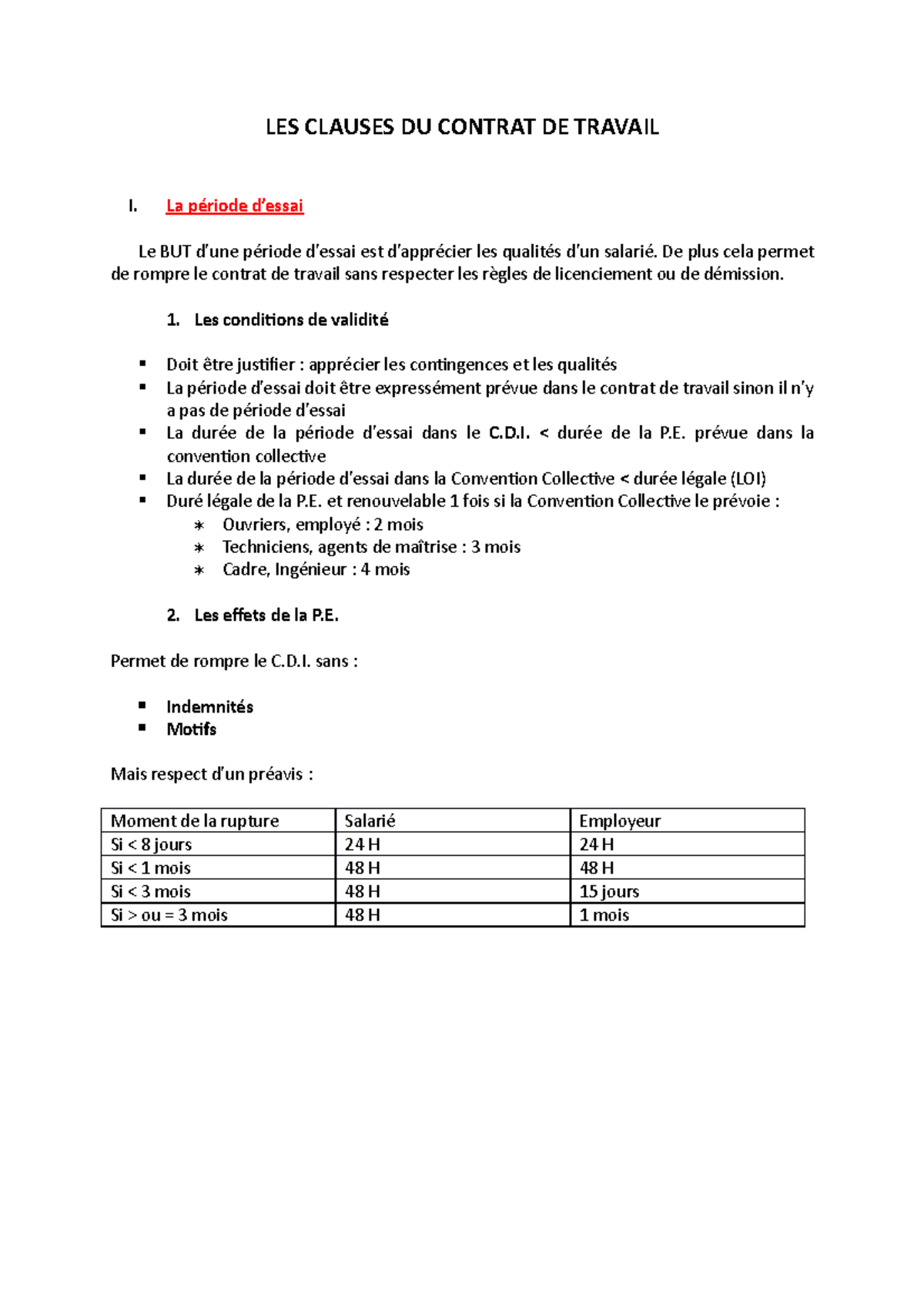 Droit du travail - Clauses du contrat de Travail - LES CLAUSES DU ...