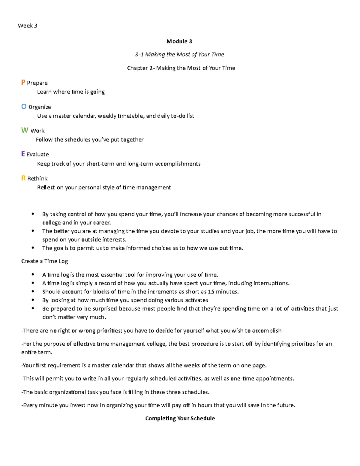 Week 3 Notes Module 3 - Module 3 3-1 Making the Most of Your Time ...