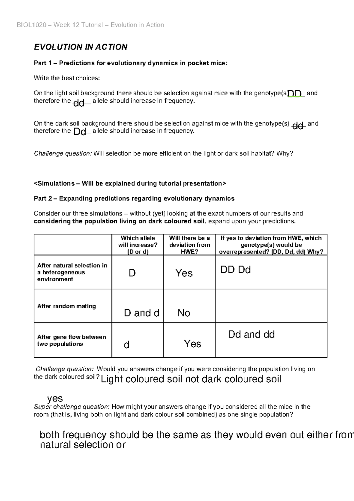 Tutewk 12 - BIOL1020 – Week 1 2 Tutorial – Evolution in Action ...