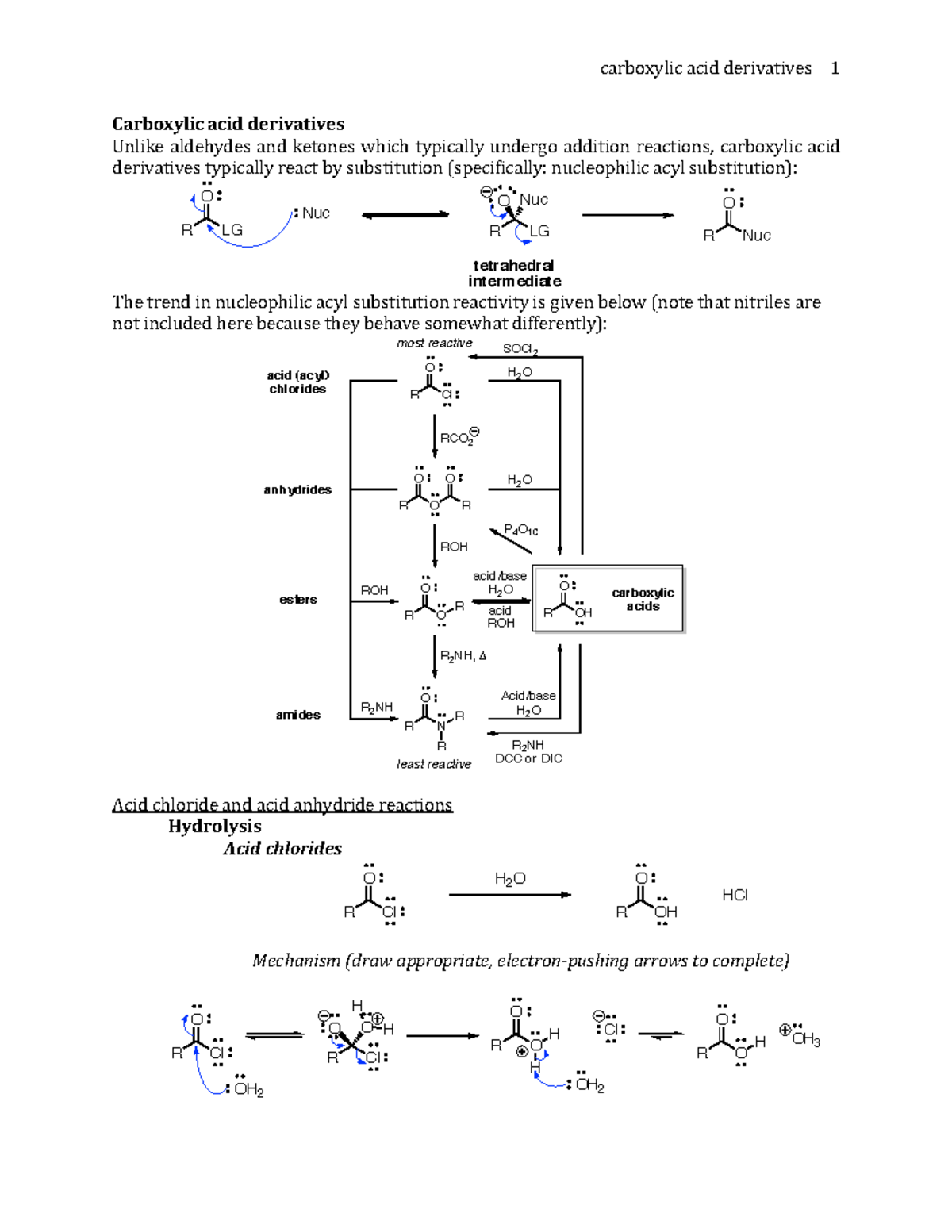 Discussion Notes on Carboxylic Acid Derivatives Lecture - Carboxylic ...